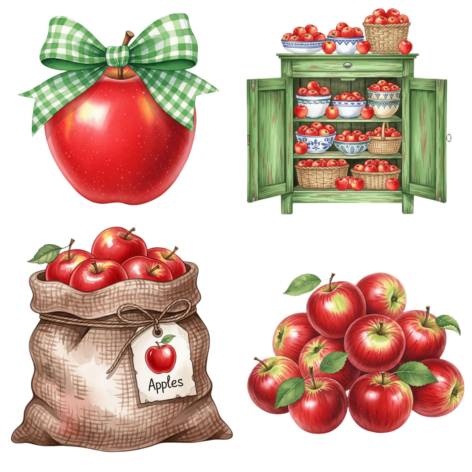 Watercolor Apple Clipart Set: Rustic Orchard Illustrations (PNG Digital ...