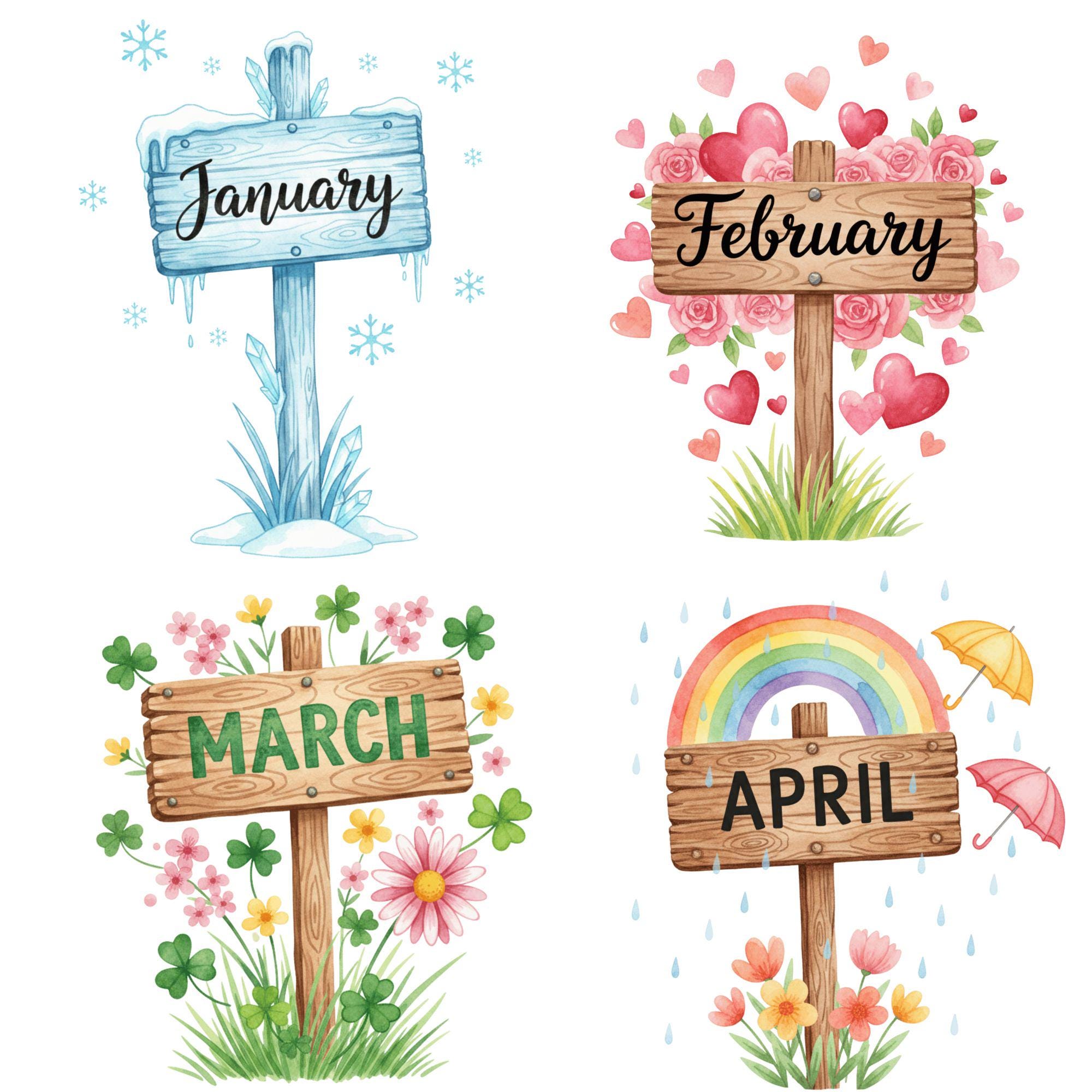 Months of the Year Clipart, Watercolor Months, Planner Clipart ...