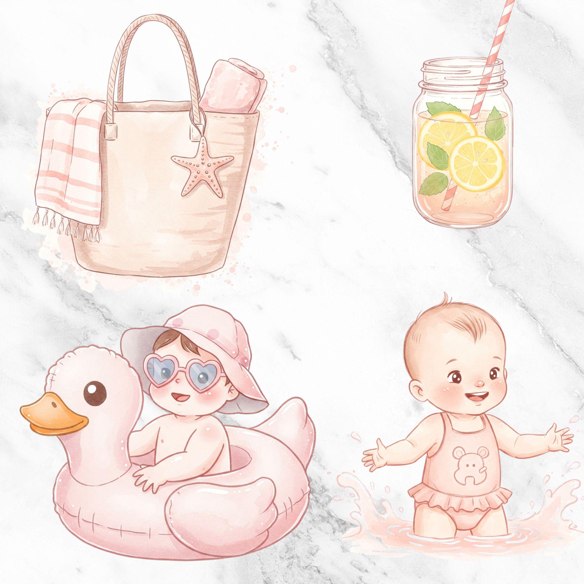 Watercolor Pool Party Clipart: Summer Beach Designs (instant Download ...