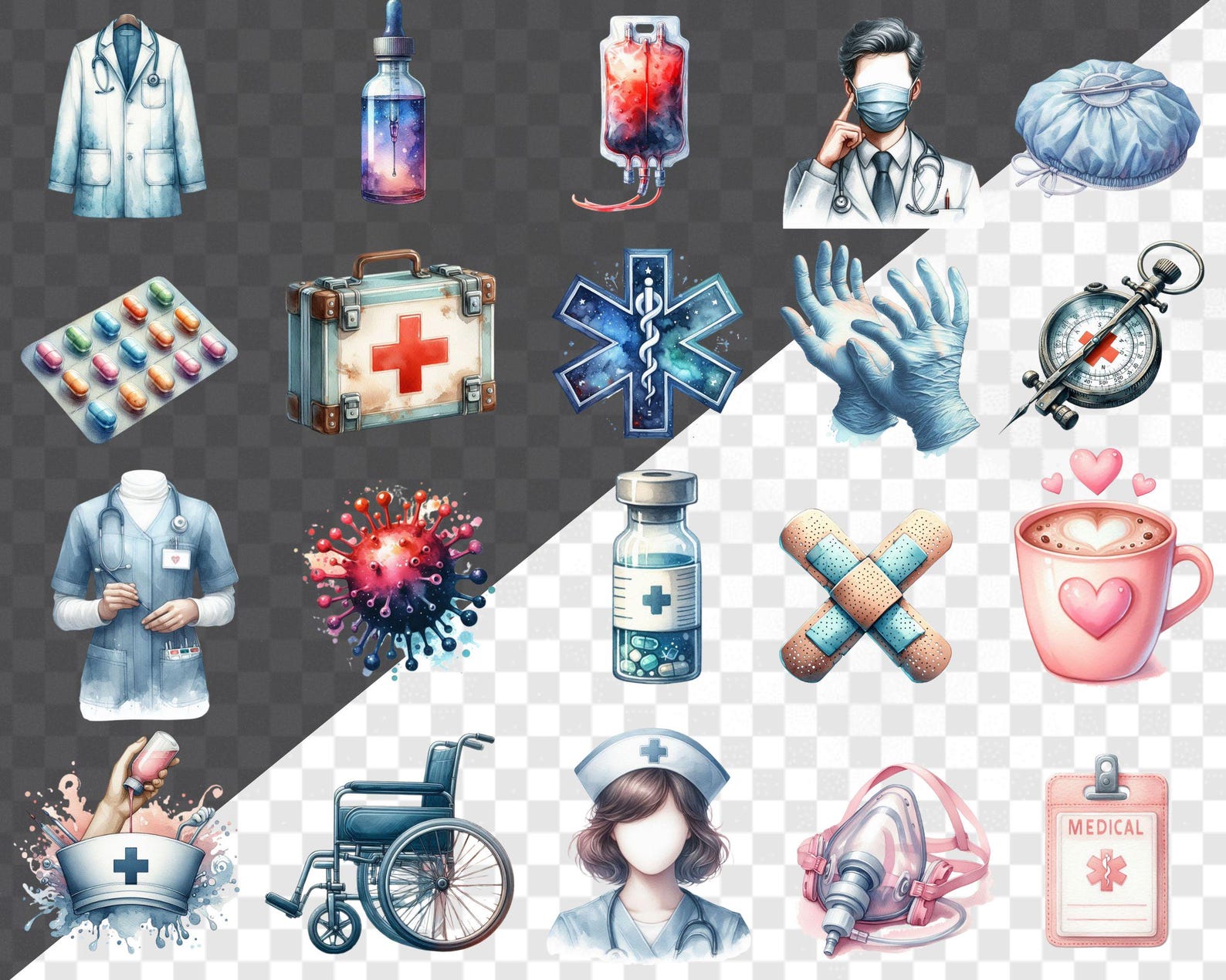 Watercolor Medical Clipart, Doctor Clipart, Nurse Clipart, Healthcare ...