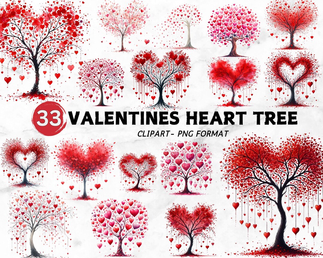 Valentine Heart Tree Clipart, Watercolor Love Tree PNG, Romantic Pink ...