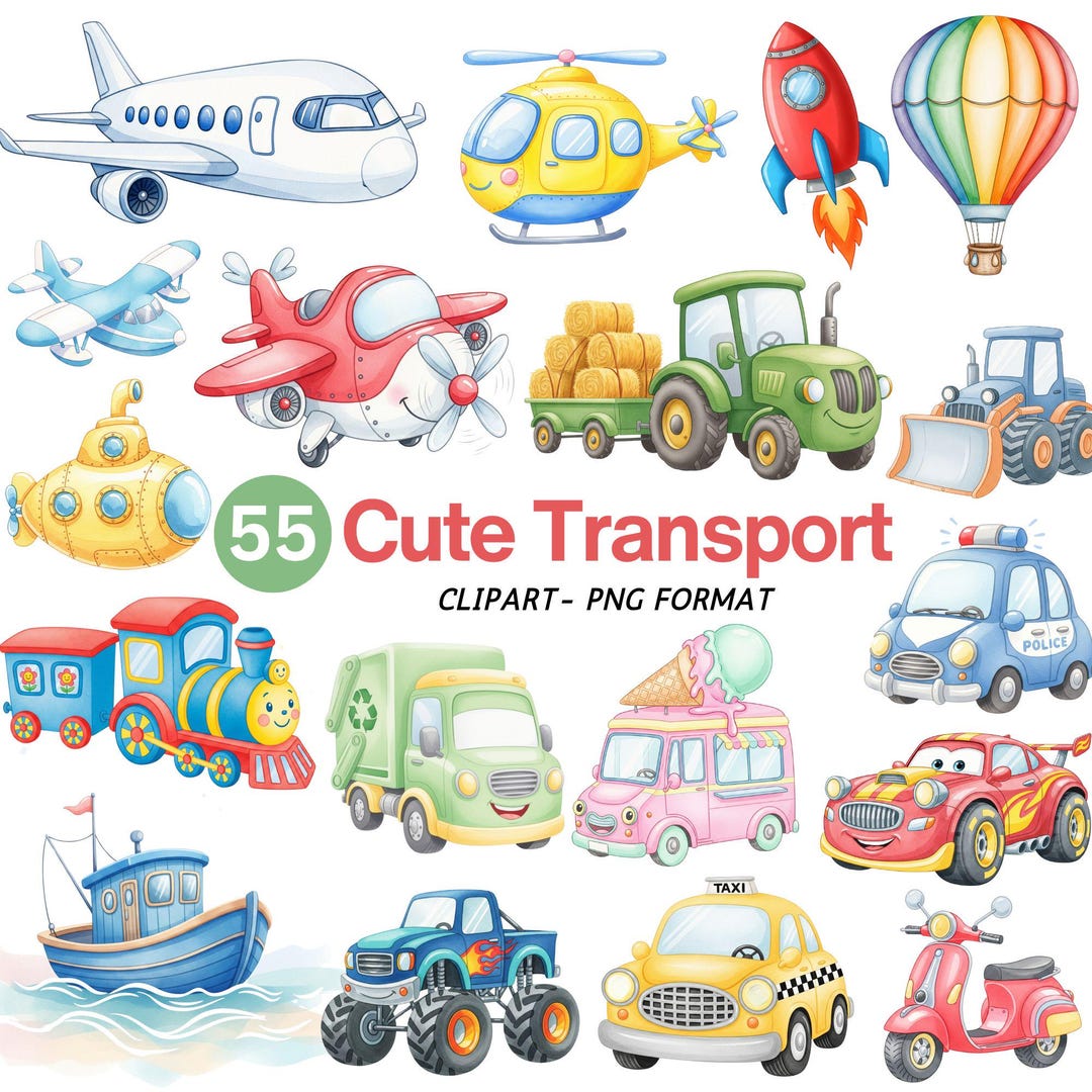 Cute Transportation Clipart , Cute Vehicle PNG, Kids Car Clipart, Cute ...