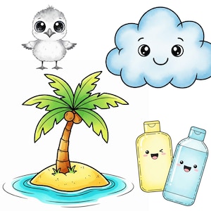 Kawaii Beach Clipart: Pastel Watercolor Summer Graphics (commercial Use ...