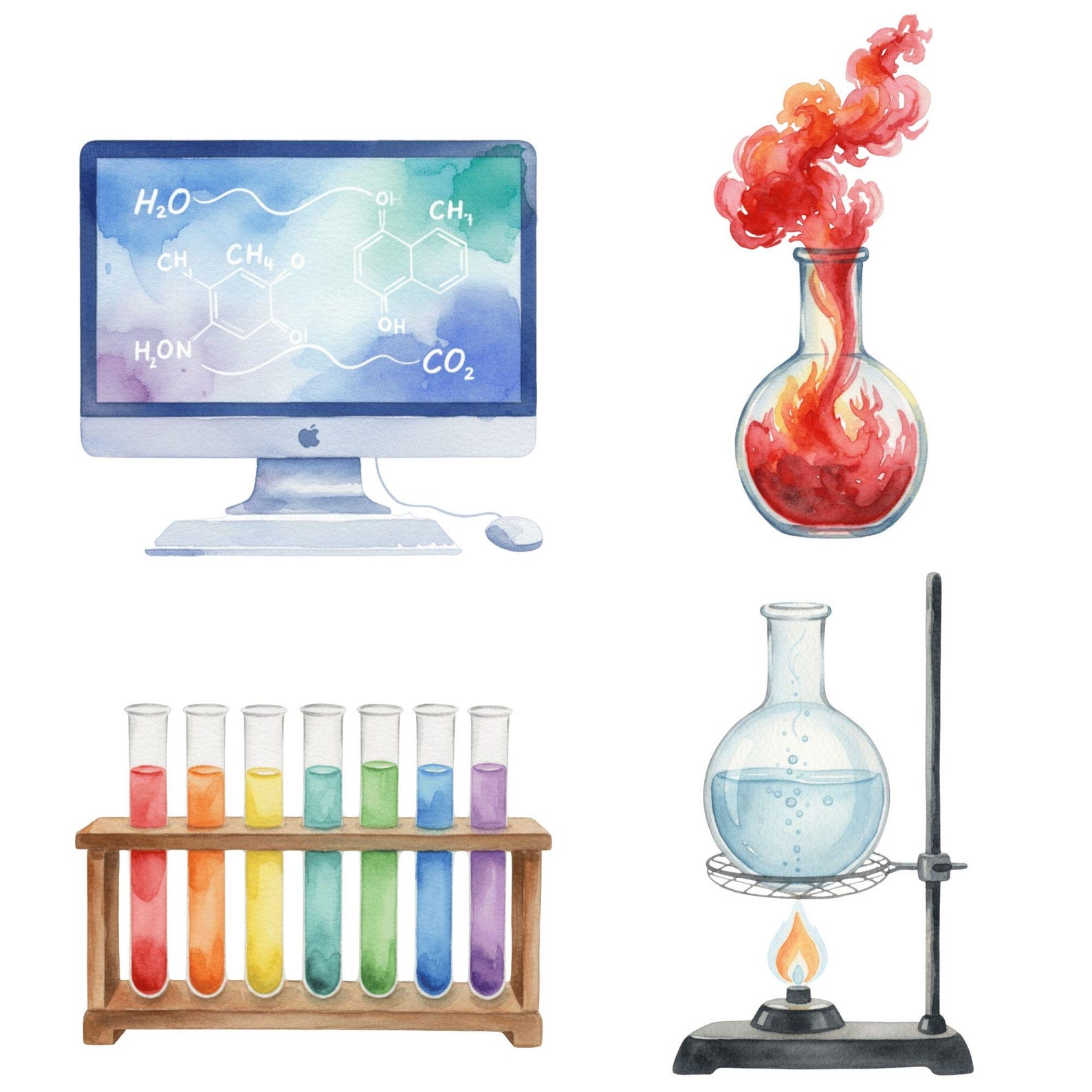 Watercolor Science Lab Clipart, Laboratory Illustrations, Chemistry PNG ...