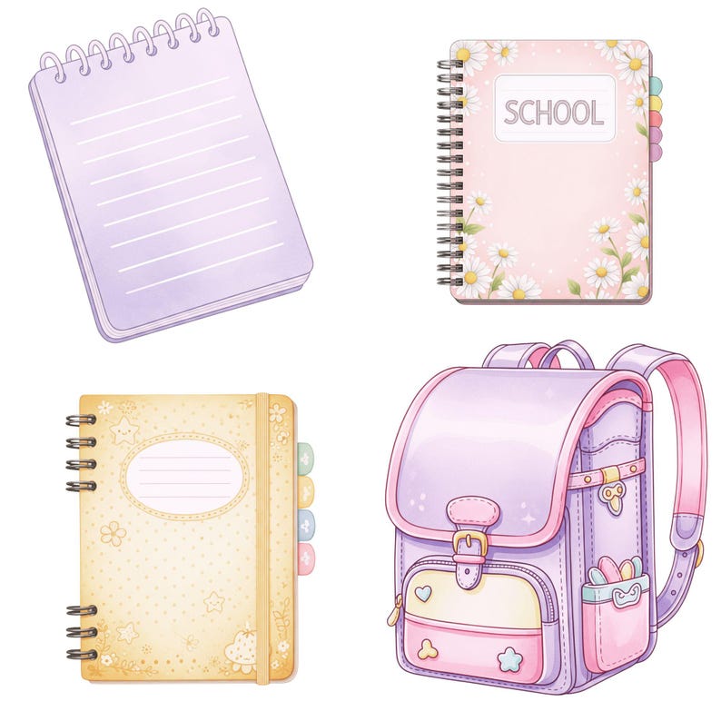 Pastel Back to School Clipart, Cute School Supplies PNG, Teacher ...