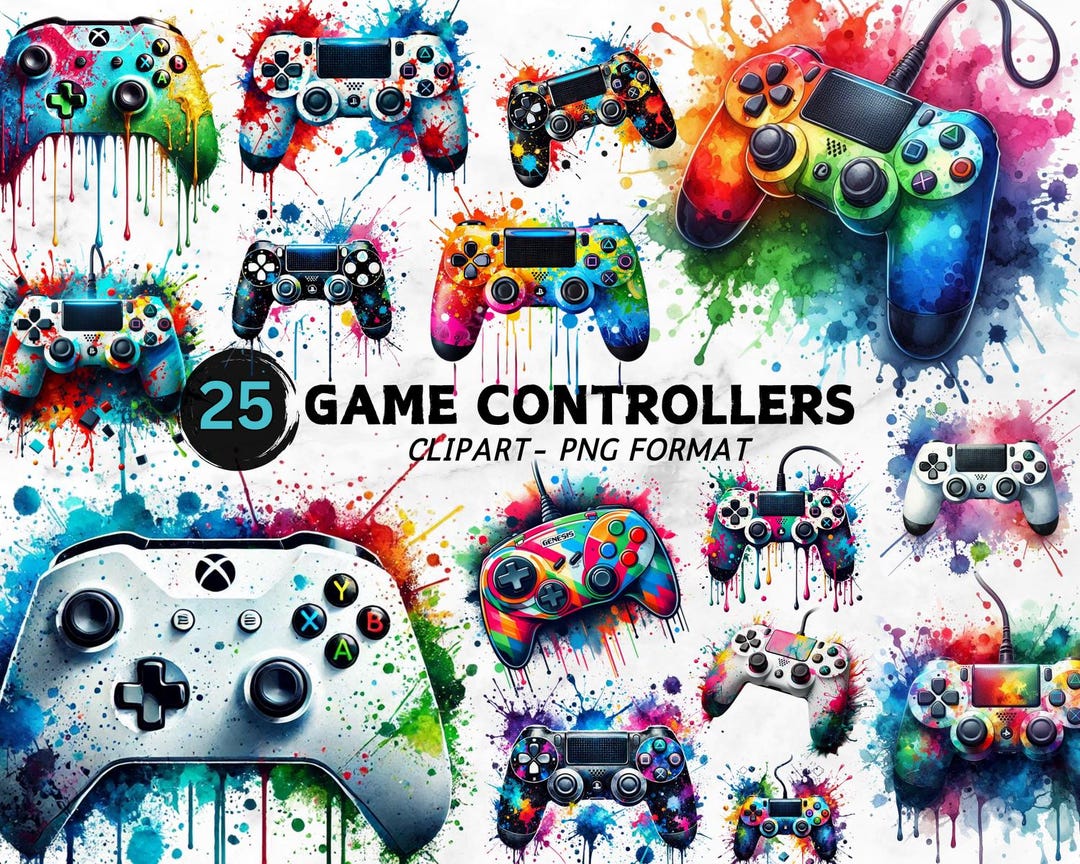 Game Controller Clipart Bundle: 25 PNG Gaming Graphics (instant ...