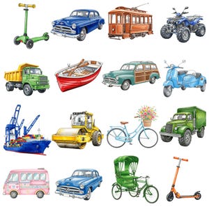 Watercolor Transportation Clipart Bundle, Vehicle Clipart, Cute Car PNG ...