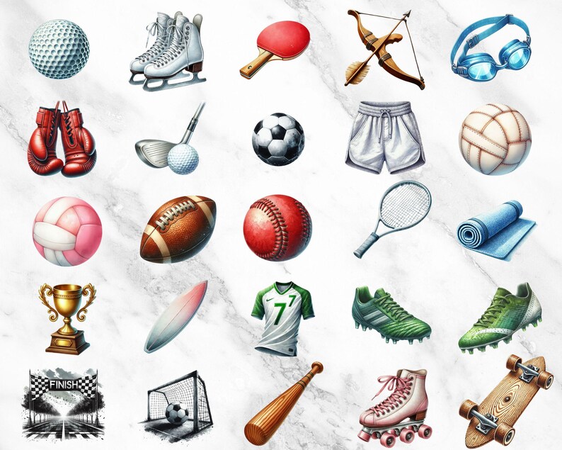 Watercolor Sports Clipart Bundle: Soccer, Football, Basketball (instant ...
