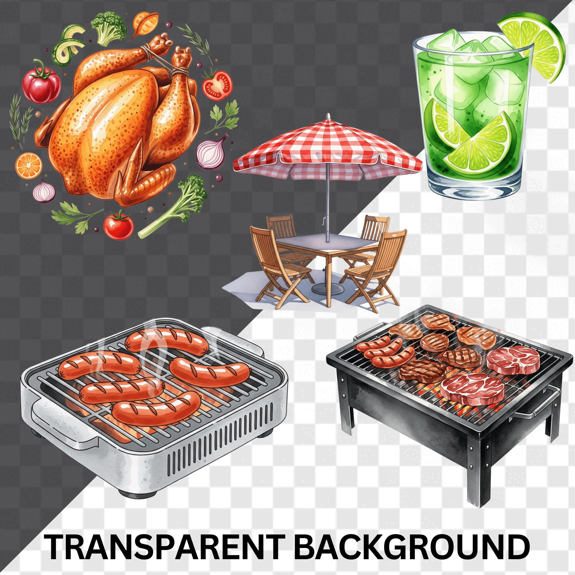 Watercolor BBQ Clipart Bundle: Summer Cookout Graphics (commercial Use ...
