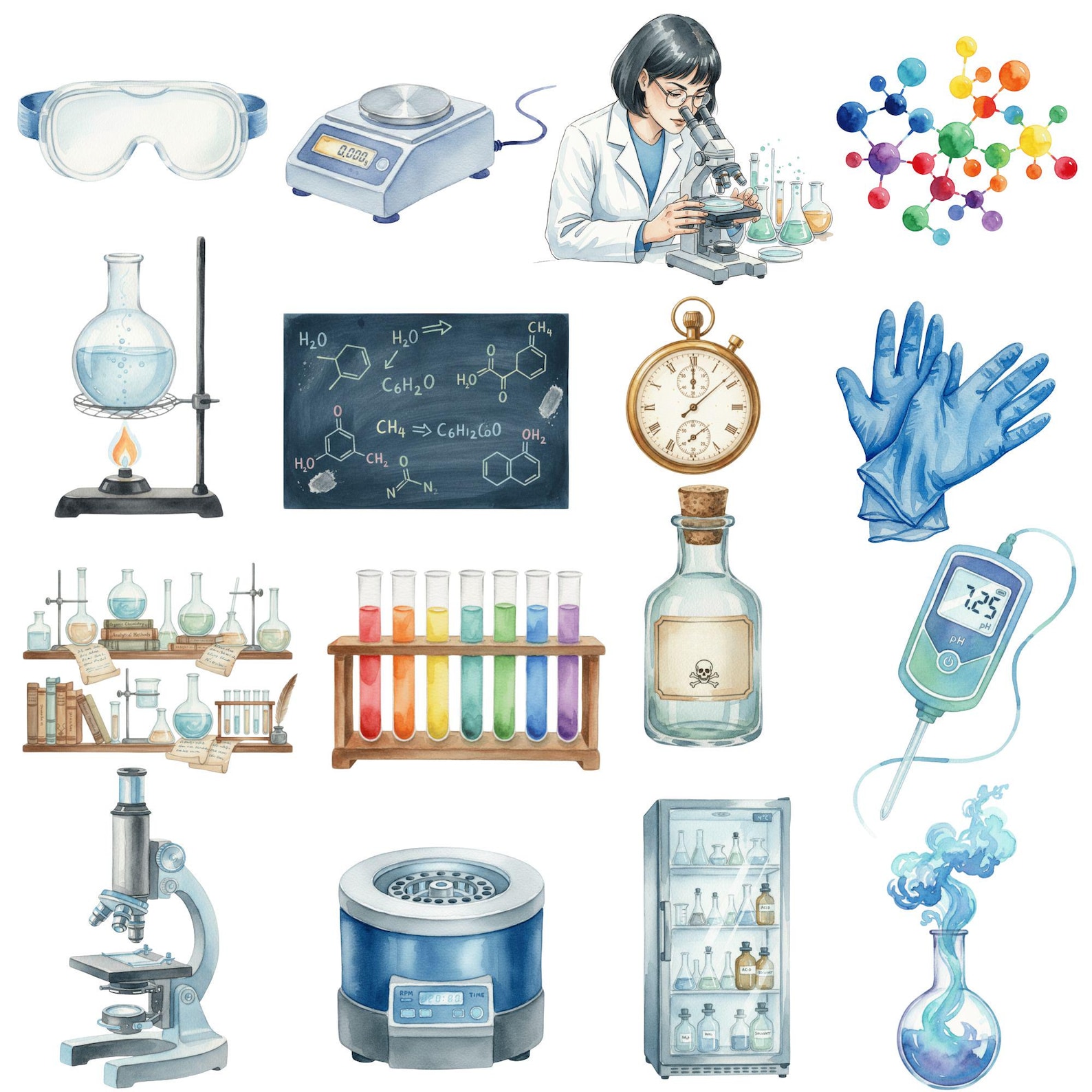 Watercolor Science Lab Clipart, Laboratory Illustrations, Chemistry PNG ...