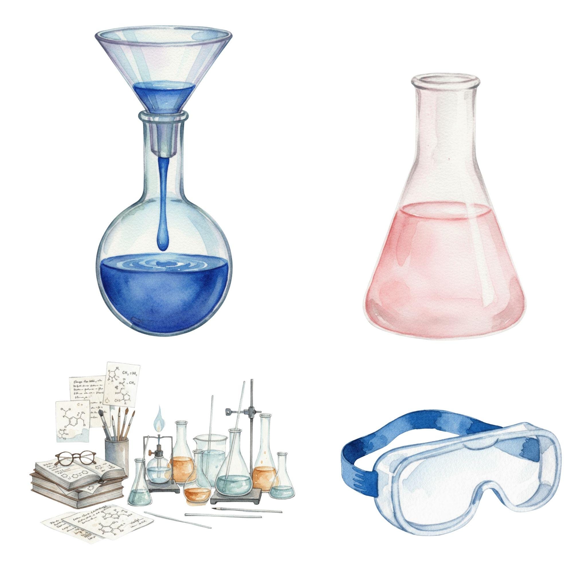 Watercolor Science Lab Clipart, Laboratory Illustrations, Chemistry PNG ...