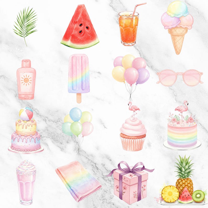 Watercolor Pool Party Clipart: Summer Beach Designs (instant Download ...
