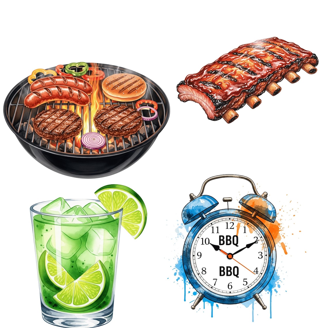Watercolor BBQ Clipart Bundle: Summer Cookout Graphics (commercial Use ...
