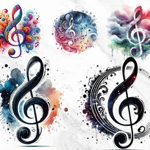 Music Notes Clipart Bundle, Watercolor Music Notes PNG, Treble Clef ...