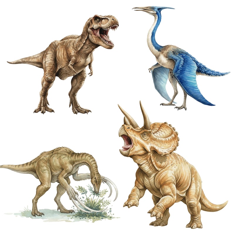 Realistic Dinosaur Clipart, Watercolor Jurassic Dino PNG, T-rex Clipart ...