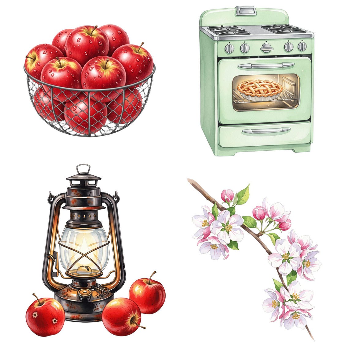 Watercolor Apple Clipart Set: Rustic Orchard Illustrations (PNG Digital ...