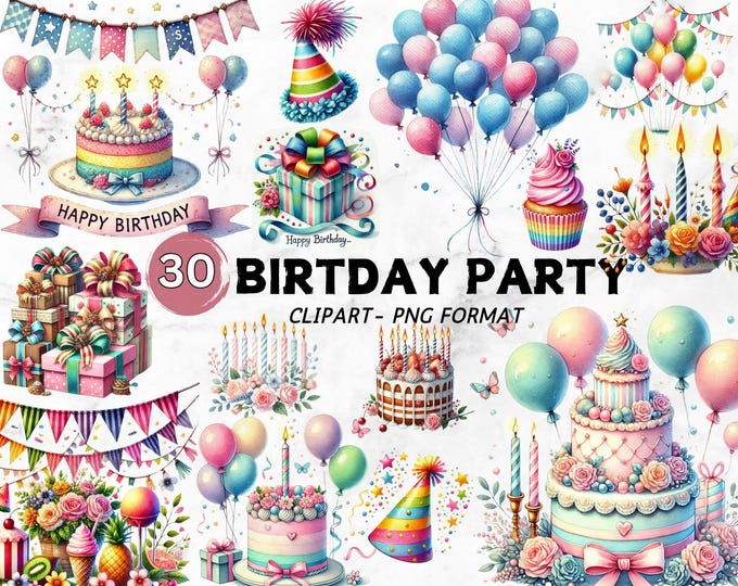 10 Happy Birthday Watercolor Clipart PNG Floral Printable Art for Cards ...