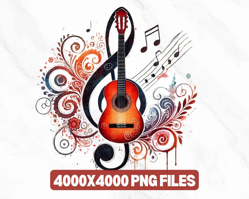 Music Notes Clipart Bundle, Watercolor Music Notes PNG, Treble Clef ...