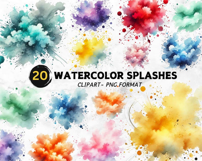 Pastel Watercolor Splash Clipart, Paint Splatter PNG Bundle, Abstract ...