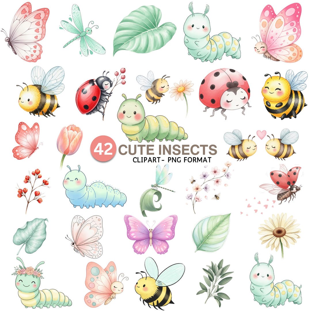 Watercolor Insect Clipart, Cute Bug PNG, Bumblebee Clipart, Ladybird ...