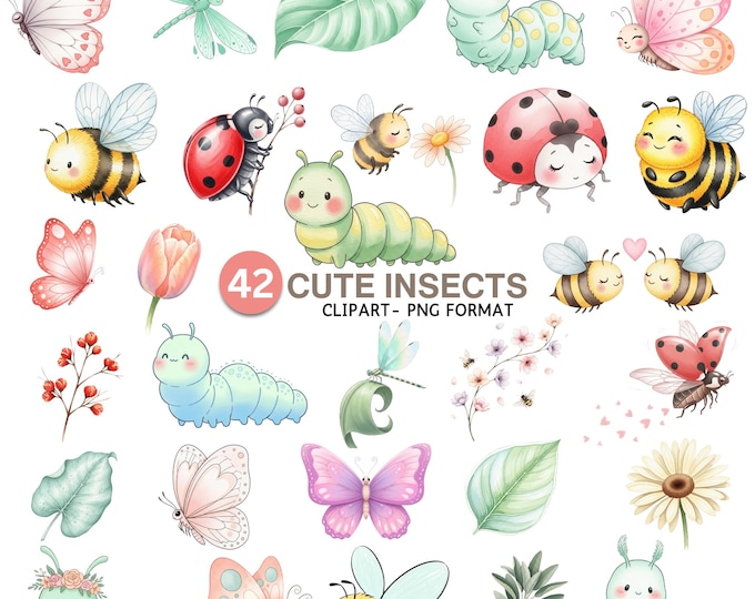Bugs and Insects Clipart Set / Ant PNG / Cute Butterfly / Bee ...