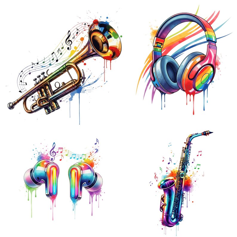 Watercolor Disco Clipart Bundle: Retro Party Graphics (PNG Download - Etsy