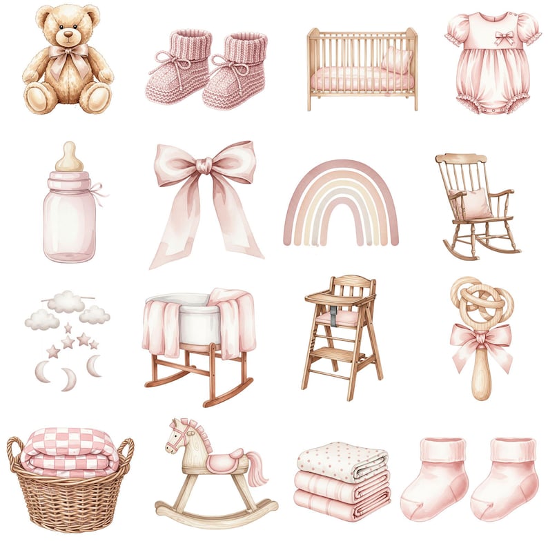 Watercolor Baby Girl Clipart, Boho Pink Nursery PNG, Cute Newborn Baby ...