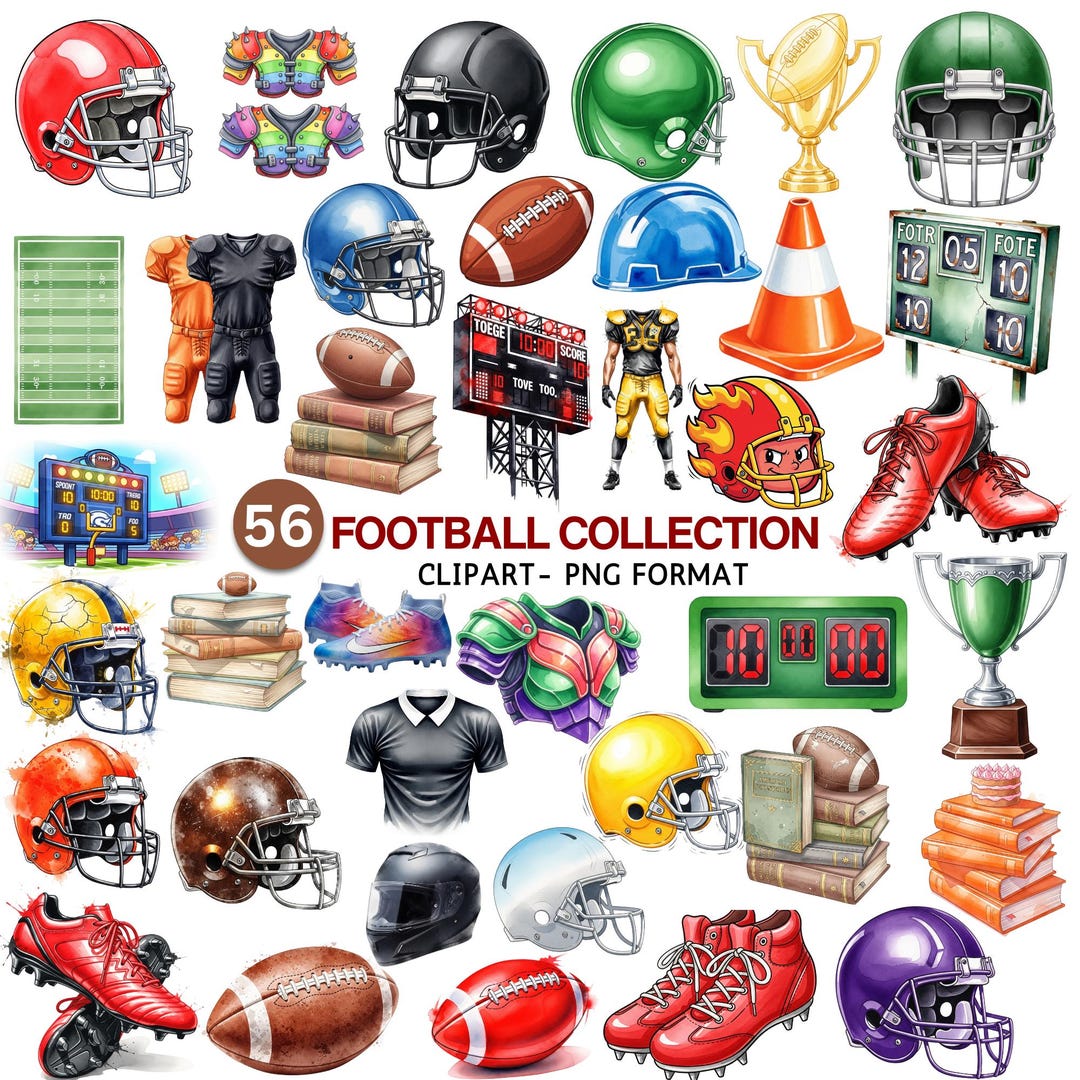 American Football Clipart Bundle, Watercolor Football PNG, Sport ...