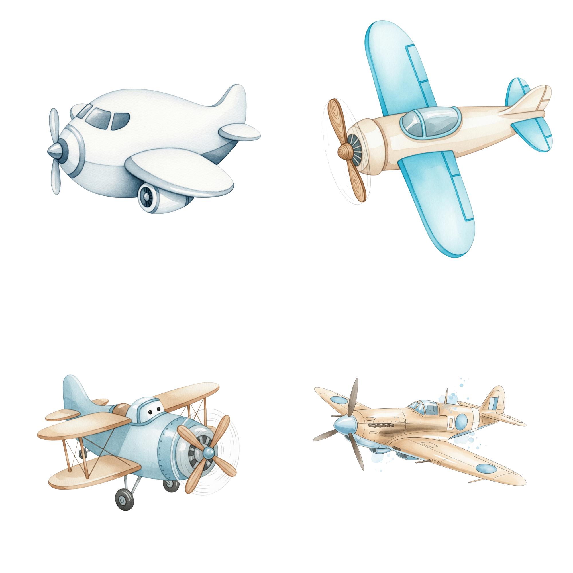 Watercolor Air Transport Clipart, Cute Blue Airplane, Baby Boy Nursery ...