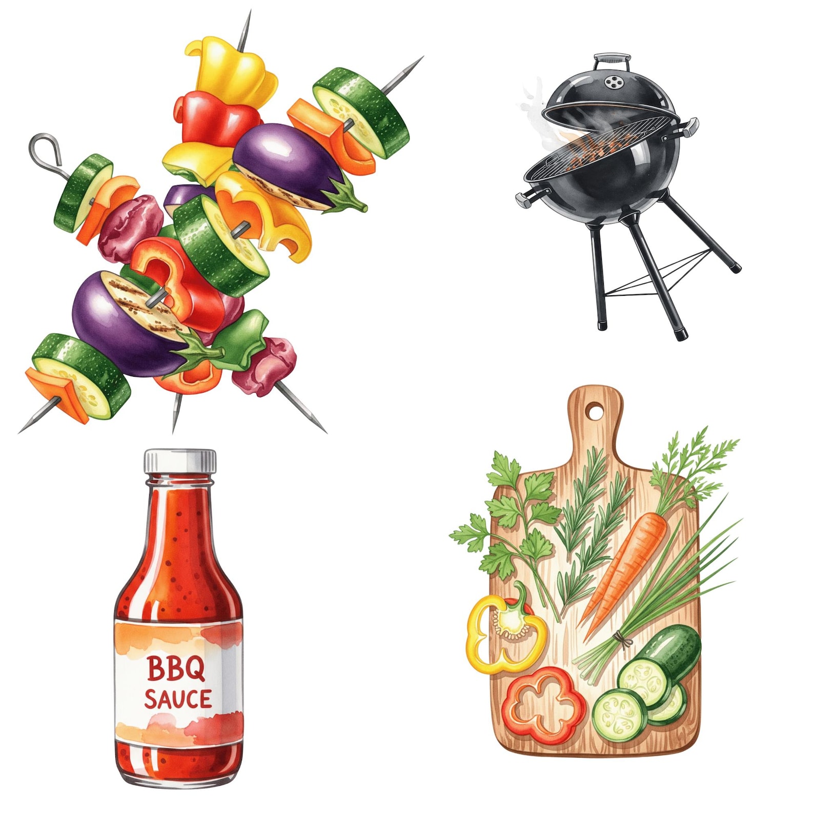 Watercolor BBQ Clipart Bundle: Summer Cookout Graphics (commercial Use ...