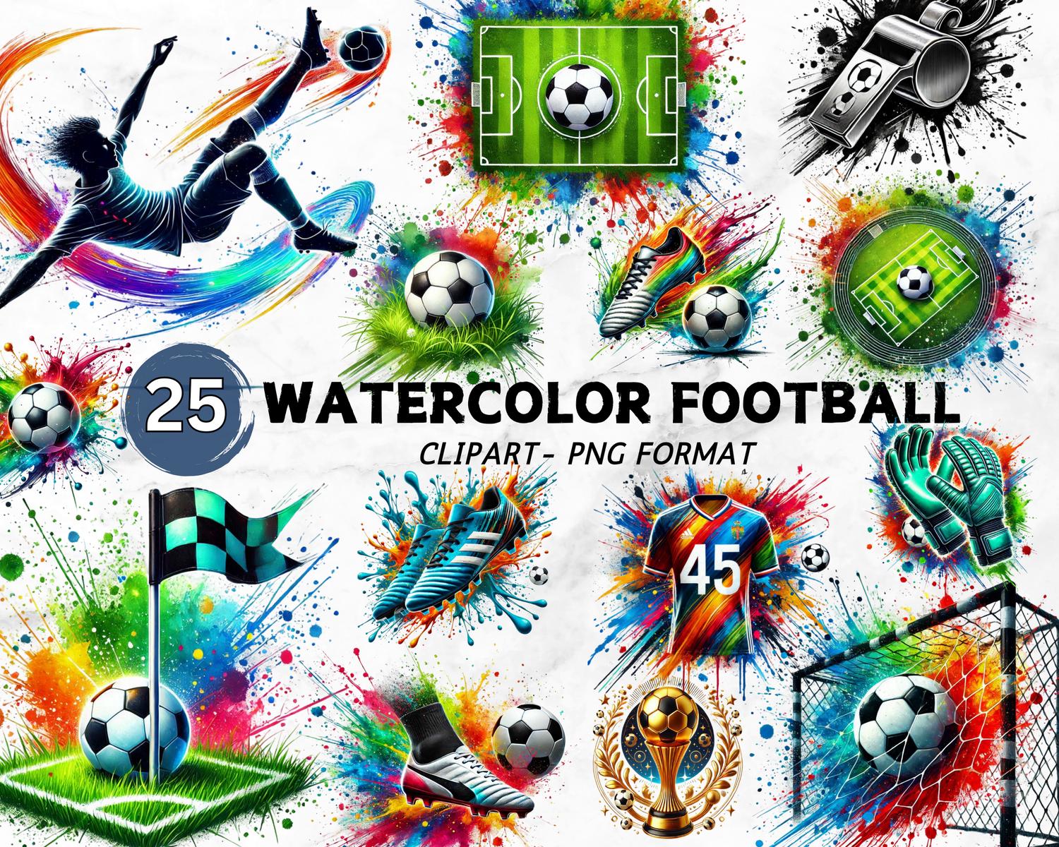 Watercolor Soccer Clipart Bundle, Football PNG Files, Soccer Ball ...