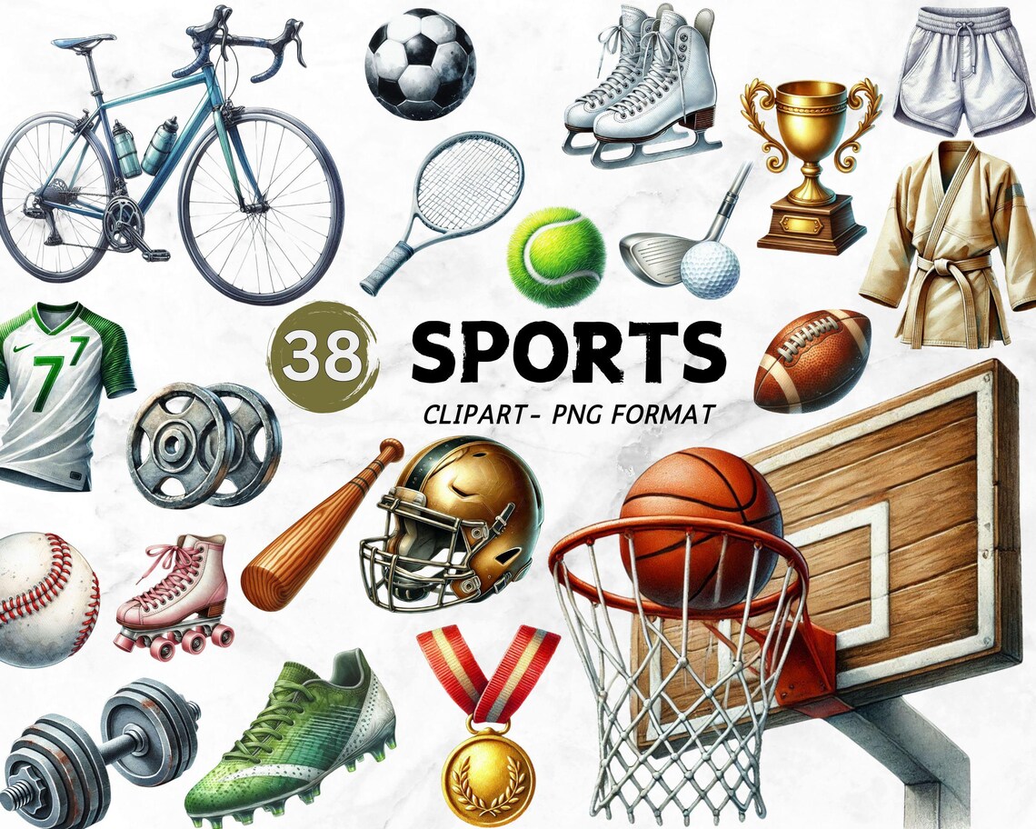Watercolor Sports Clipart Bundle: Soccer, Football, Basketball (instant ...