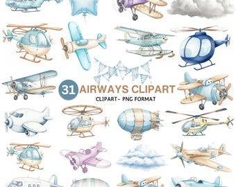 Watercolor Air Transport Clipart - Etsy