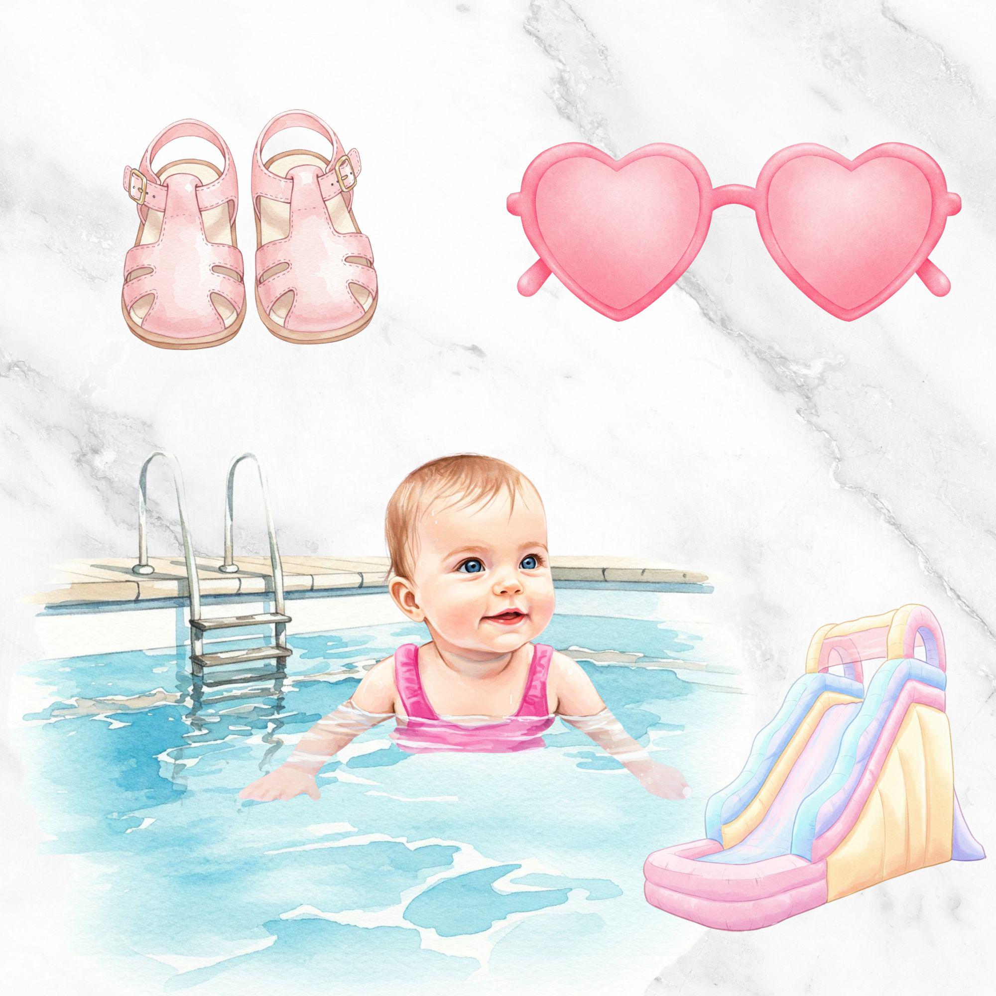 Watercolor Pool Party Clipart: Summer Beach Designs (instant Download ...