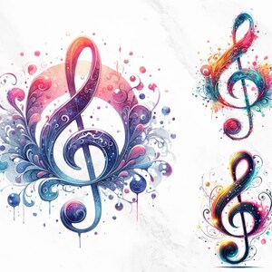 Music Notes Clipart Bundle, Watercolor Music Notes PNG, Treble Clef ...