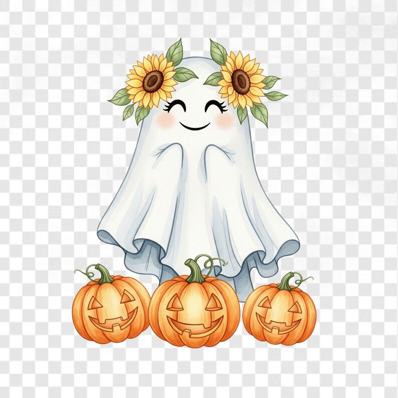 Halloween Ghost Clipart, Cute Ghost PNG, Watercolor Halloween Clipart ...