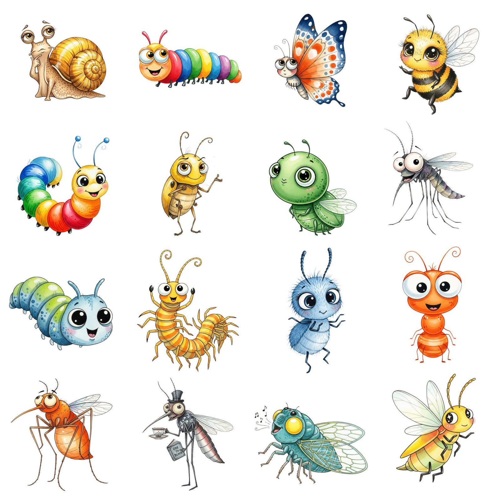 Watercolor Insects Clipart: Whimsical Bugs PNG (digital Download, 50 ...