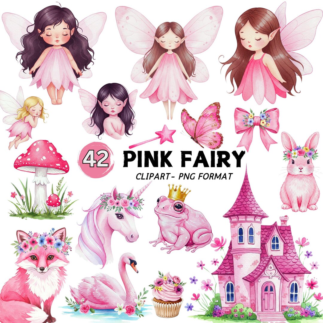 Pink Fairy Clipart Watercolor Pink Princess Fairies Enchanted Forest ...