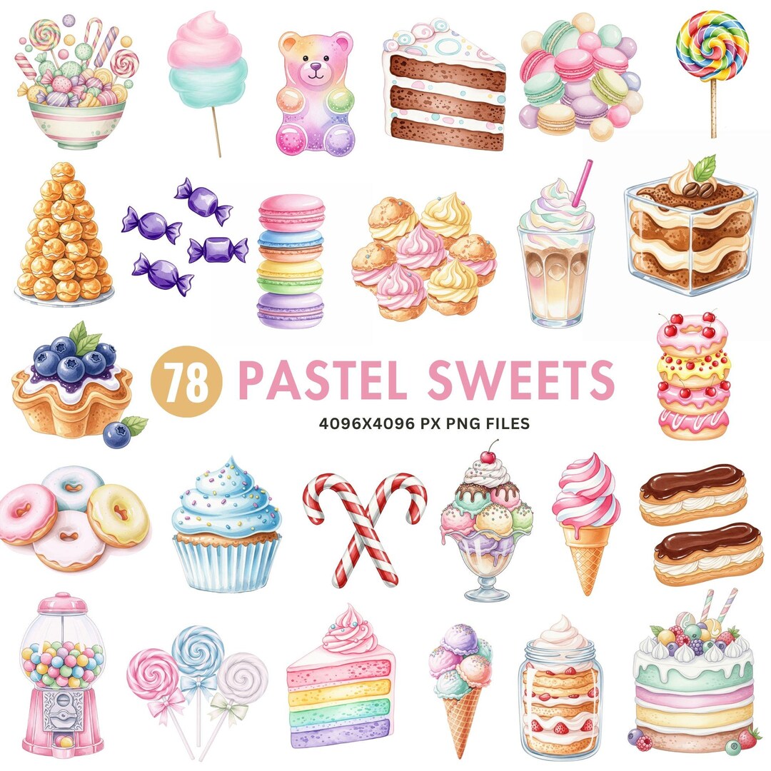Pastel Sweets Clipart, Candyland Dessert PNG, Cupcake, Cotton Candy ...