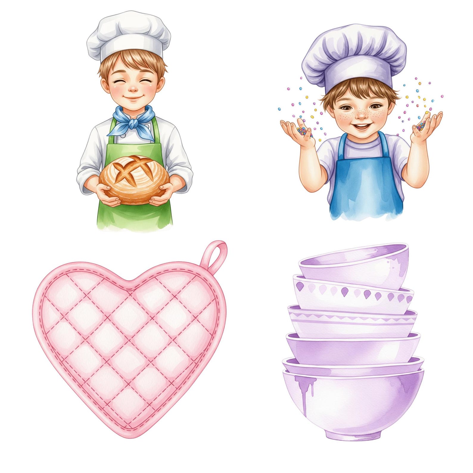 Pastel Bakery Clipart Bundle: Watercolor Baking PNG (commercial Use ...
