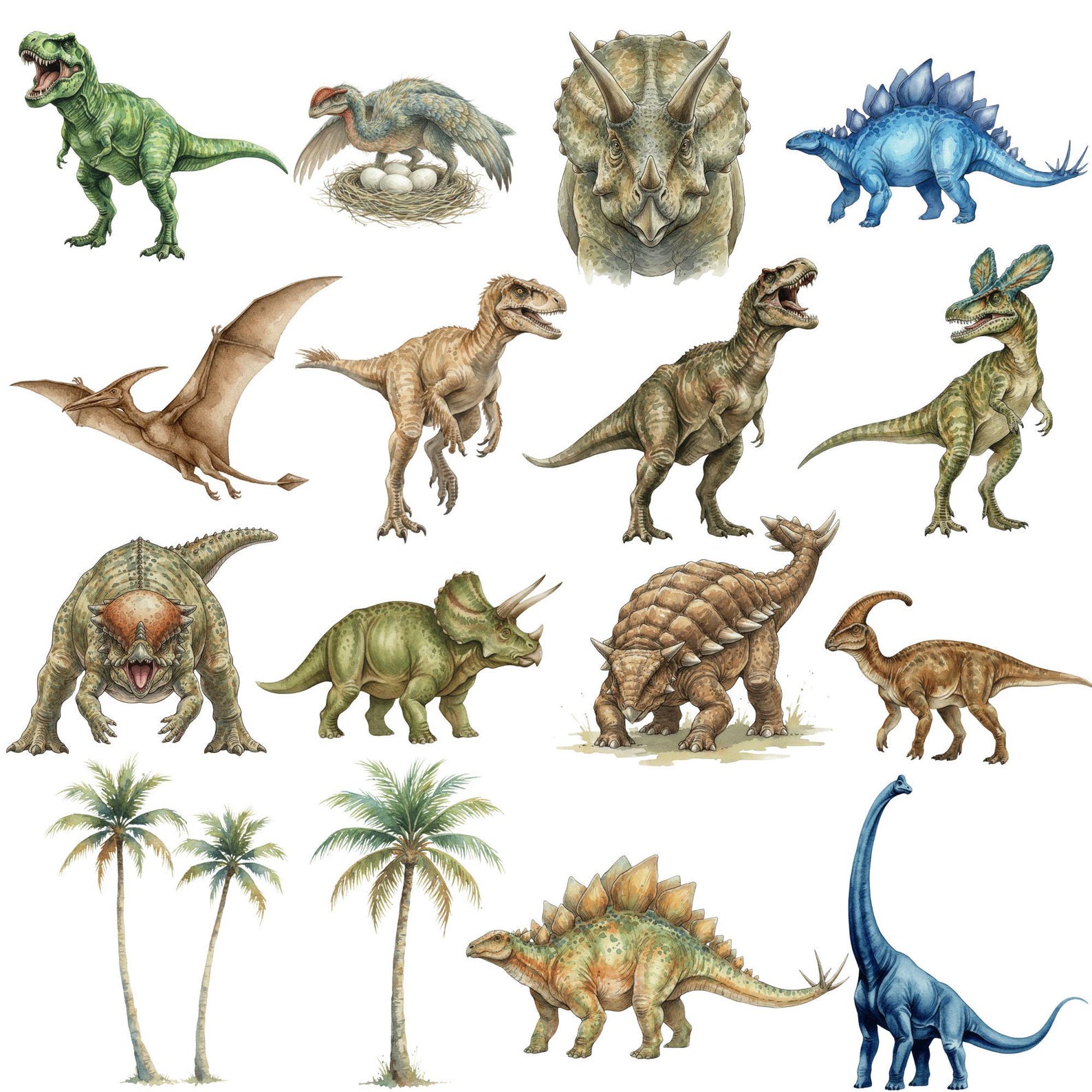 Realistic Dinosaur Clipart, Watercolor Jurassic Dino PNG, T-rex Clipart ...
