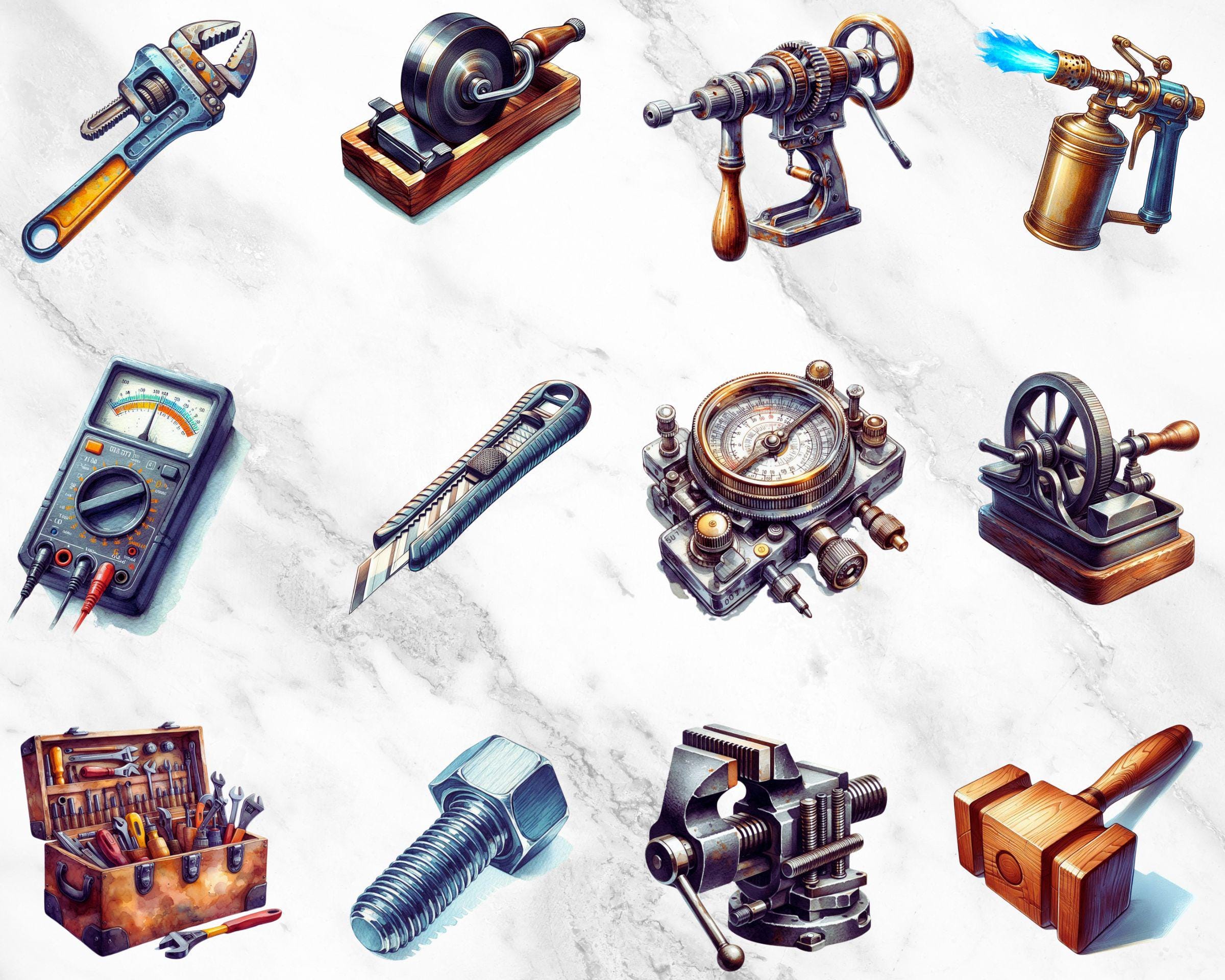 Watercolor Tools Clipart, Hand Tools Clipart, Tool Kit Clipart, Toolbox ...