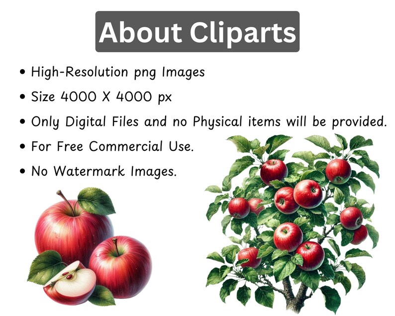 Watercolor Apple Clipart Bundle, Red Apples, Tree Graphics, Rustic ...