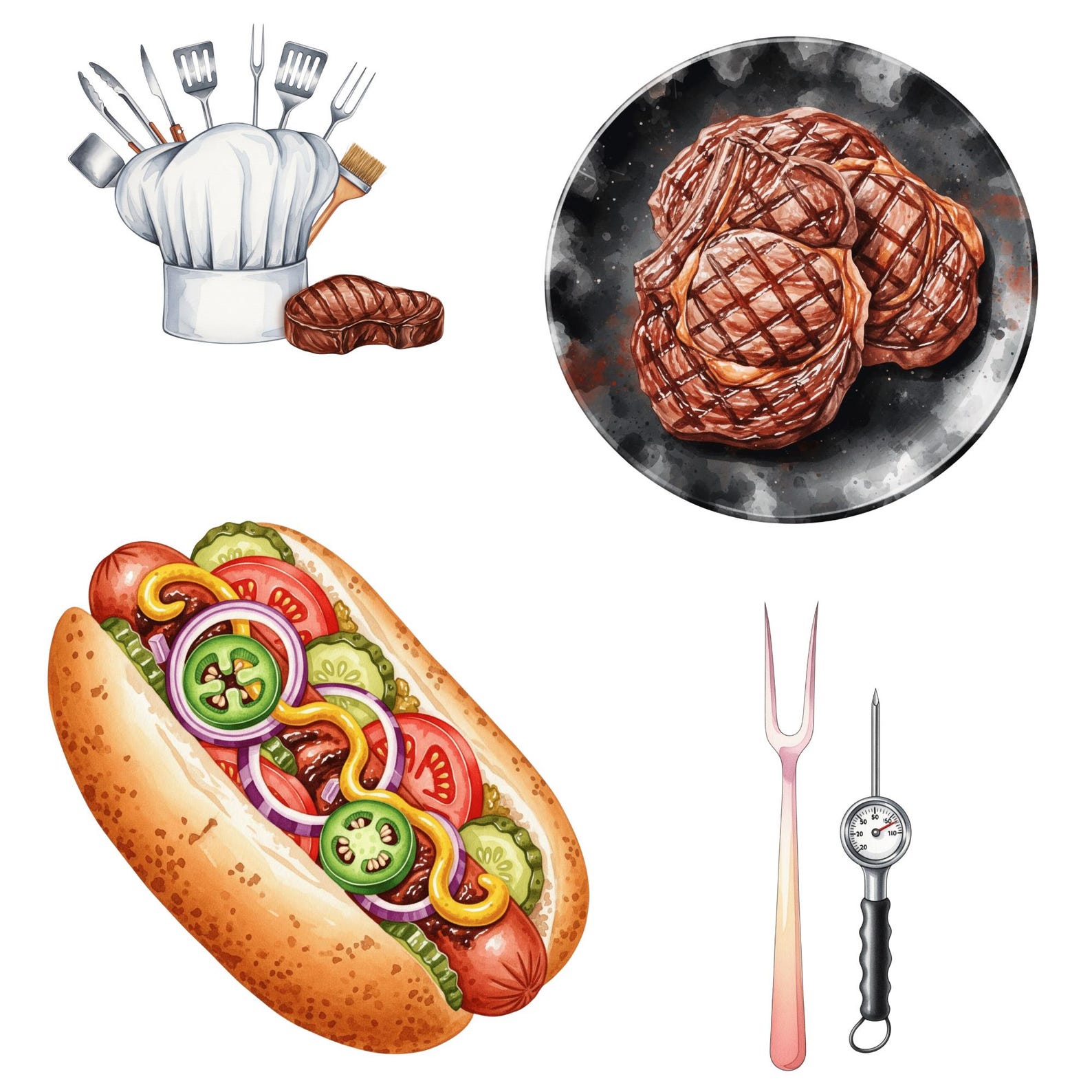 Watercolor BBQ Clipart Bundle: Summer Cookout Graphics (commercial Use ...