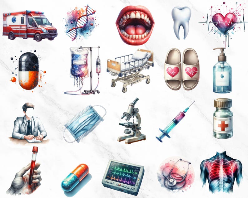 Watercolor Medical Clipart, Doctor Clipart, Nurse Clipart, Healthcare ...
