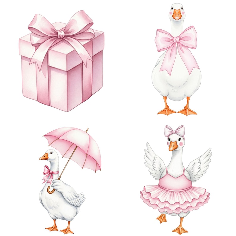 Pink Goose Clipart, Silly Goose PNG, Cute Girly Goose Clipart, Vintage ...