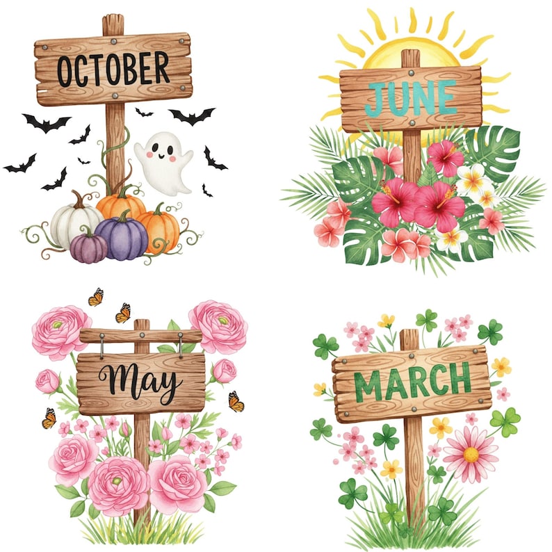 Months of the Year Clipart, Watercolor Months, Planner Clipart ...