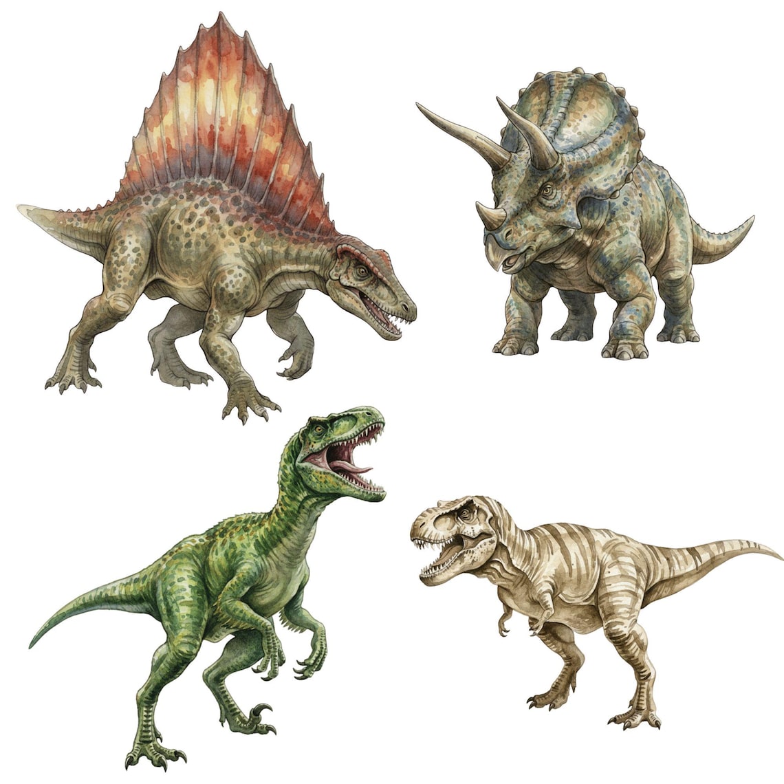 Realistic Dinosaur Clipart, Watercolor Jurassic Dino PNG, T-rex Clipart ...