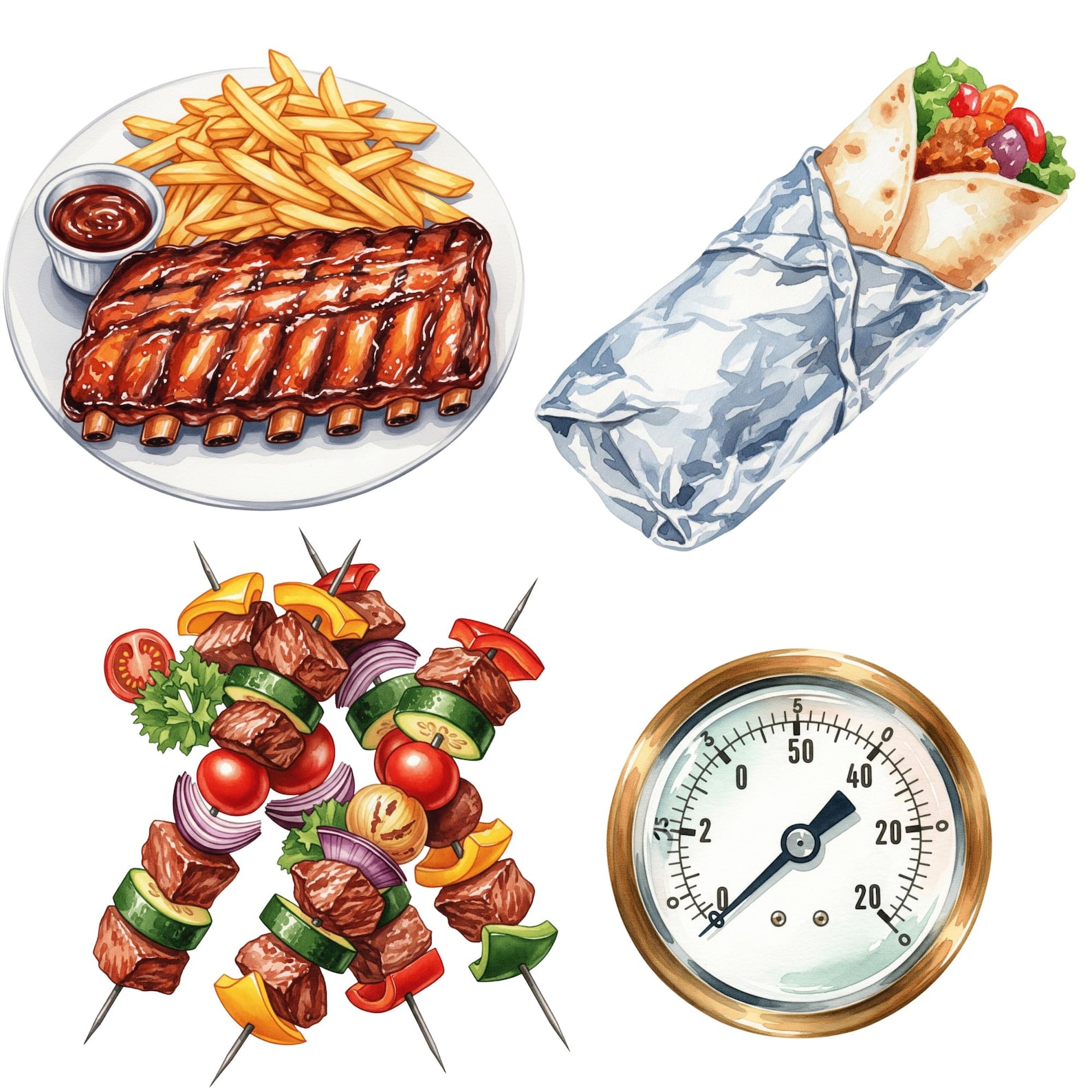 Watercolor BBQ Clipart Bundle: Summer Cookout Graphics (commercial Use ...