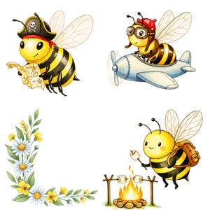 Watercolor Bee Clipart Bundle: 50 Pngs, Honeycomb & Spring Flowers ...